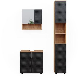 Vicco Ensemble de meubles de salle de bain Irma, Anthracite à pois, 3 pièces, avec armoire haute
