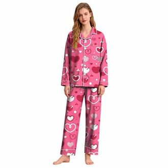 Generic Ensemble de pyjama 2 pi&egrave;ces en satin de soie pour femmes - Haut &agrave; manches longues &agrave; revers boutonn&eacute; avec pantalon long - V&ecirc;tement de d&eacute;tente d&eacute;contrac