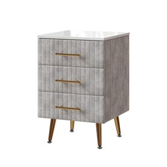 Vicco Nachttisch Velia, Nachtkommode, Grau, 41 x 62 cm mit 3 Schubladen