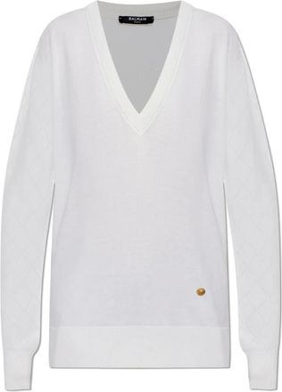 Balmain Femme, Pulls, Blanc, Taille: 34 FR Pull en Laine Col V