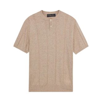 Brooks Brothers Flat Rib Baumwoll-Leinen Henley T-Shirt - - Knitwear - Herren - Beige - M