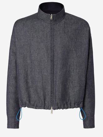 Fendi Mens Jacket Reversible Linen-Cotton Dark Blue