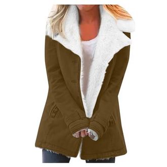 Generic Veste chaude doublée en peluche avec col à revers pour femme, manteau chaud doublé en fausse fourrure, manteau chaud dhiver coupe-vent, marron, 3XL