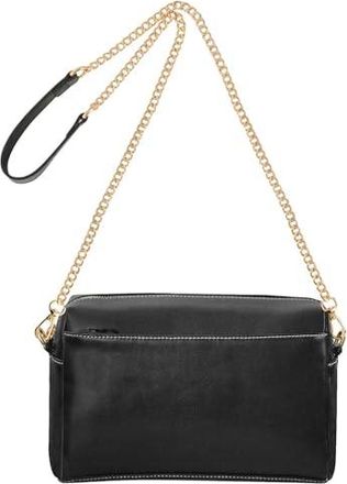 HMZXZ Sacs à bandoulière en cuir avec texture noire de couleur unie pour femme, petit sac à main à bandoulière, noir