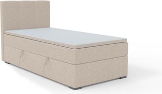 Generic FEDVE Boxspringbett 100x200 Beige - Gandia Mini Praktisches Bett mit Bettkasten Links Gemütlich Kopfteil Matratze Einzelbett zum Schlafzimmer, 200x100