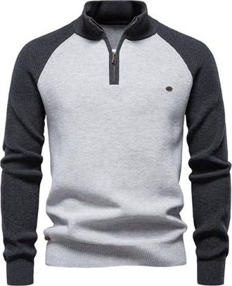 Generic Pull à col roulé et col montant pour homme avec fermeture éclair 1/4, gris clair, XXL
