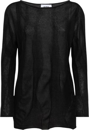 Alpha Studio Femme, Pulls, Noir, Taille: 38 FR Pull noir &agrave; manches longues et col bateau