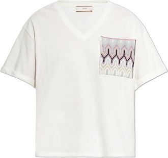 Akep Femme, Tops, Blanc, Taille: 38 FR T-shirt avec poche