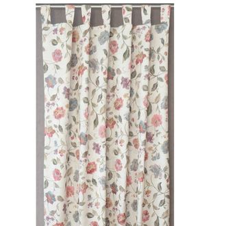 Heimtexland Gardine moderner Landhaus Schlaufenschal aus hochwertigem Jacquard in hell Natur mit sch&ouml;nem Blumen Druck - Dekoschal Country Chic Vorhang Typ312