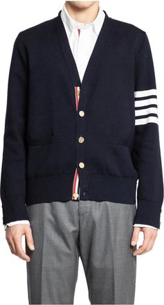 Thom Browne Homme, Pulls, Bleu, Taille: XL Milano Stitch V Neck Cardigan