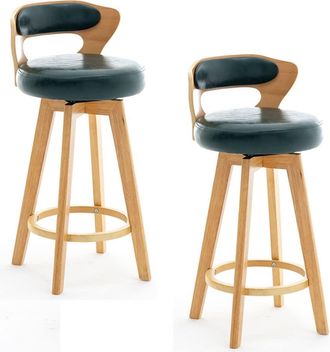 Generic 2Er-Pack Drehbare Barhocker Aus Gr&uuml;nem Pu-Leder, Gepolsterter Sitz Und Massivholzgestell, Moderne K&uuml;chen- Und Tresenhocker, Einfache Montage