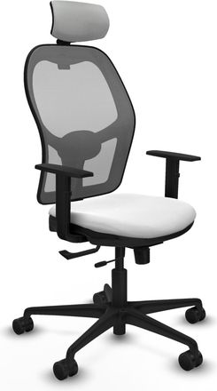 Piqueras y Crespo Ergonomischer Liegestuhl mit 1D-Armen, h&ouml;henverstellbare Lendenwirbelst&uuml;tze und h&ouml;henverstellbares Kopfteil, Grau/Wei&szlig;