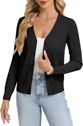 Grace Karin Cardigan d&eacute;t&eacute; l&eacute;ger classique &agrave; col en V boutonn&eacute; pour femme, Noir, XL