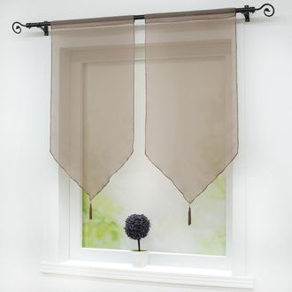 Joyswahl Scheibengardine Voile Bistrogardinen mit Quaste, einfarbig Melina Kurzstore BxH 45x90cm Braun mit Tunnelzug 2 Stück