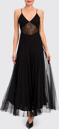 Twinset Langes Abendkleid von aus T&uuml;ll und Spitze mit V-Ausschnitt und schmalen Tr&auml;gern