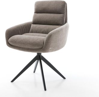DELIFE Drehstuhl Abelia-Flex mit Armlehnen Strukturstoff Soft Taupe Kreuzgestell breit Schwarz 360&deg; drehbar Wippfunktion, Esszimmerst&uuml;hle