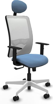 Piqueras y Crespo B&uuml;rostuhl aus Stoff, h&ouml;henverstellbar, mit Rollen Zulema mit 1D-Armen, h&ouml;henverstellbare Lendenwirbelst&uuml;tze und festes Kopfteil, Wei&szlig;/Himmelblau