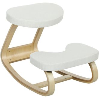 HOMCOM Si&egrave;ge assis genoux - HOMCOM - en bois &agrave; bascule - pour bureau &agrave; domicile - am&eacute;liorer la posture, maux de dos - cr&egrave;me