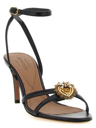 Dolce & Gabbana Womens Devotion Heel Sandal Black Calfskin Leather