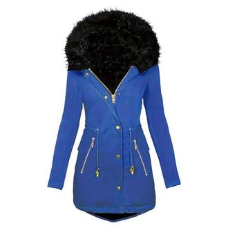 Generic Parkas Manteau matelass&eacute; mi-long avec capuche en fausse fourrure et cordon de serrage &agrave; la taille pour femme, bleu marine, 4XL