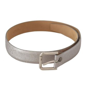 Dolce & Gabbana Femme, Accessoires, Gris, Taille: 65 CM Ceinture en Cuir Argent avec Boucle Gravée