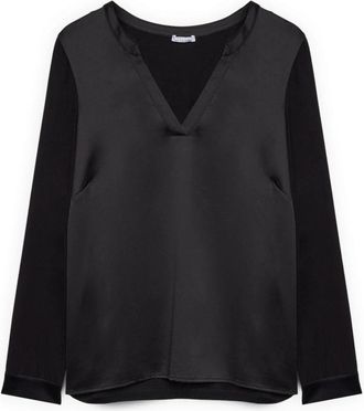 Fiorella Rubino T-Shirt aus zwei Materialien - - Blouses & Shirts - Damen - Schwarzk - XS