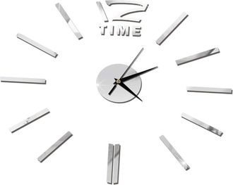 Amosfun Gro&szlig;e Rahmenlose DIY Wanduhr Silber Mit Lautlosem Uhrwerk Selbstklebend Moderne Spiegel Wand Dekoration F&uuml;r Wohn- B&uuml;robereich