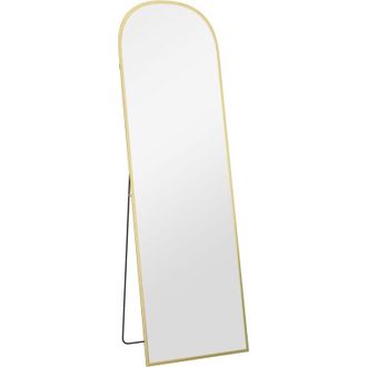 HOMCOM Miroir sur pied - miroir mural rectangulaire arrondi - dim. 50L x 161,5H cm - alu. dor&eacute;