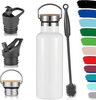 Milu Bouteille en acier inoxydable 350ml, 500ml, 750ml, 1l (+3 couvercles) - Bouteille thermo avec paille, bouteille deau, pour boissons chaudes, froides e