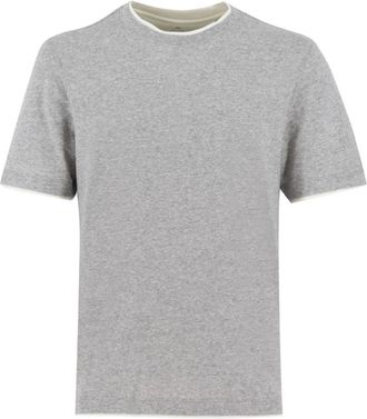 Brunello Cucinelli Homme, Tops, Gris, Taille: XL T-shirt &agrave; col rond avec faux superposition