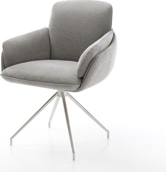 DELIFE Esszimmerstuhl Luan-Flex mit Armlehnen Strukturstoff Soft Grau Kreuzgestell konisch Edelstahl, Esszimmerst&uuml;hle