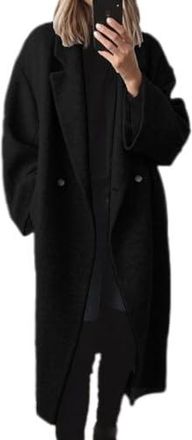 Onsoyours Veste en Tweed pour Femme Manteau Long Revers Trench &Eacute;l&eacute;gante Parka Cardigan avec Poches Automne Hiver Outwear Boutons sur le Devant Veste de Manteau 