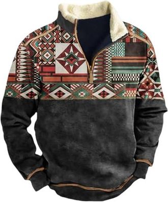 Generic Veste polaire western pour homme avec imprim&eacute; t&ecirc;te de taureau de cowboy - Fermeture &eacute;clair 1/4 - Col montant - Pour homme, Noir, 4XL