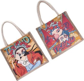 UPKOCH Lot de 2 Paquet Fourre-Tout Chinois en Toile Imprim&eacute;e Style Op&eacute;ra de P&eacute;kin L&eacute;gers et Spacieux Paquet &agrave; Main de Style Chinois pour Usage Quotidien et S