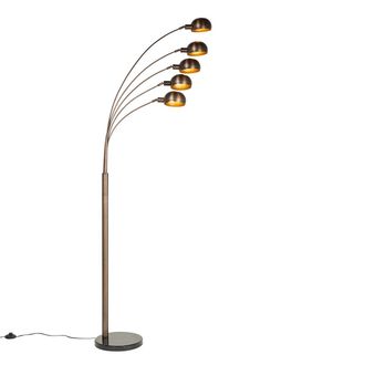 QAZQA Design Design-Stehlampe dunkelbronze mit Gold I Messingenen 5 Lichtern - Sixties Marmo I Wohnzimmer I Schlafzimmer - Stahl Länglich - LED geeignet E14