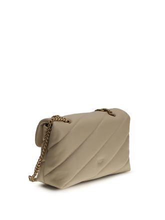 Pinko Womens Shoulder Bag Love Classic Beige-Smoke Grey-Antique Gold Calf Leather Beige/smoke Grey/antique