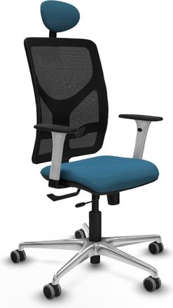 Piqueras y Crespo B&uuml;rostuhl mit wei&szlig;en und schwarzen Armlehnen, h&ouml;henverstellbarer Lendenwirbelst&uuml;tze und festem Kopfteil, ausgestattet mit Syncro/Traslack. Schwarz/Pet