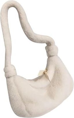 Generic Garhomtur Sac à bandoulière en fourrure moelleuse pour femme, sac à main en fausse fourrure, sac fourre-tout dhiver en peluche, blanc