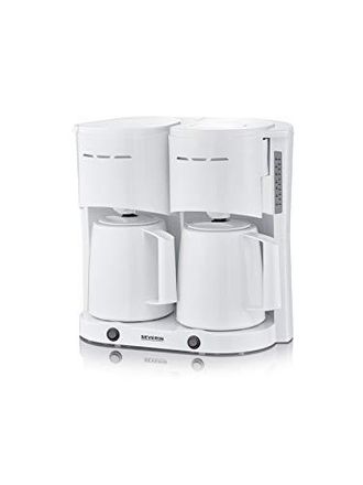 Severin Cafetière Filtre Isotherme Duo, 2 X 1000 W, Jusquà 2L soit 16 tasses, 2 verseuses isothermes, 2 filtres pivotants, Blanc, KA 9314