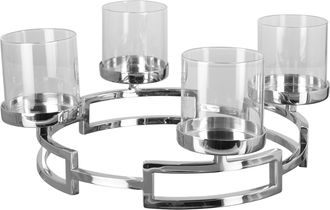 Fink runder Edelstahl Teelichtst&auml;nder &Oslash; 37 cm 4-flammig Kerzenhalter-Kranz inkl. Gl&auml;ser