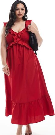 New Look Plus New Look Curve - Robe mi-longue froncée à volants - Rouge vif