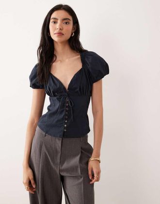 Free People Sommer-Bluse in Schwarz