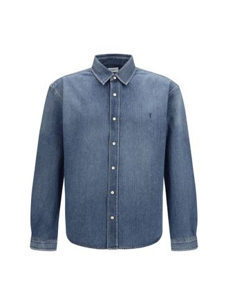 Saint Laurent Mens Denim Shirt Petroleum Blue Cotton