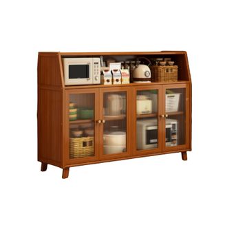 Generic Sideboard mit gro&szlig;em Fassungsverm&ouml;gen, Verstellbarer Massivholz-Aufbewahrungsschrank, ausgestattet mit verl&auml;ngerten Beinen und transparenten Schrankt&uuml;