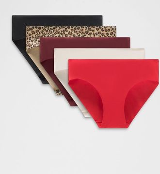lululemon Culotte bikini InvisiWear taille mi-haute Lot de 5 pour Femmes - Noir/Rouge/Brun - Taille XL