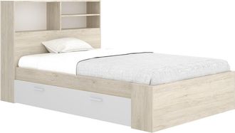 Vente-Unique Bett mit Stauraum - 120 x 190 cm - Holzfarben & Wei&szlig; - VARDIEL