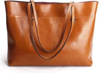 Generic Sac &agrave; main marron pour femme 100 % cuir v&eacute;ritable sac &agrave; bandouli&egrave;re pour femme sac fourre-tout grande capacit&eacute;, marron, (30cm(Max Length(50cm)