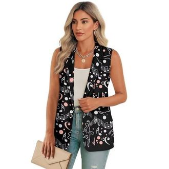 CHAQLIN Gilet sans manches pour femme - Style vintage - Boutonné - Avec poches, Imprimé note de musique, XXL