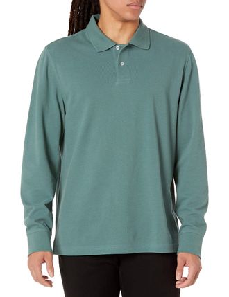 Amazon Essentials Herren Pique-Poloshirt mit Langen &Auml;rmeln in normaler Passform, Salbeigr&uuml;n, XXL