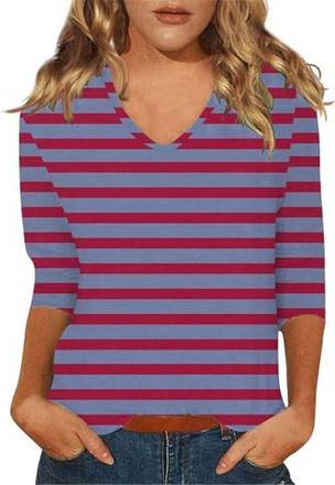 Generic T-shirt d&eacute;contract&eacute; &agrave; col en V et manches 3/4 pour femme, doux et l&eacute;ger pour un usage quotidien, le travail, le bureau, t-shirt basique essentiel avec